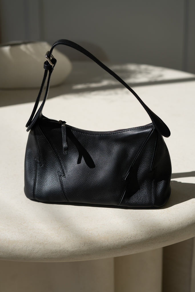 Bolt Black Leather Shoulder Bag