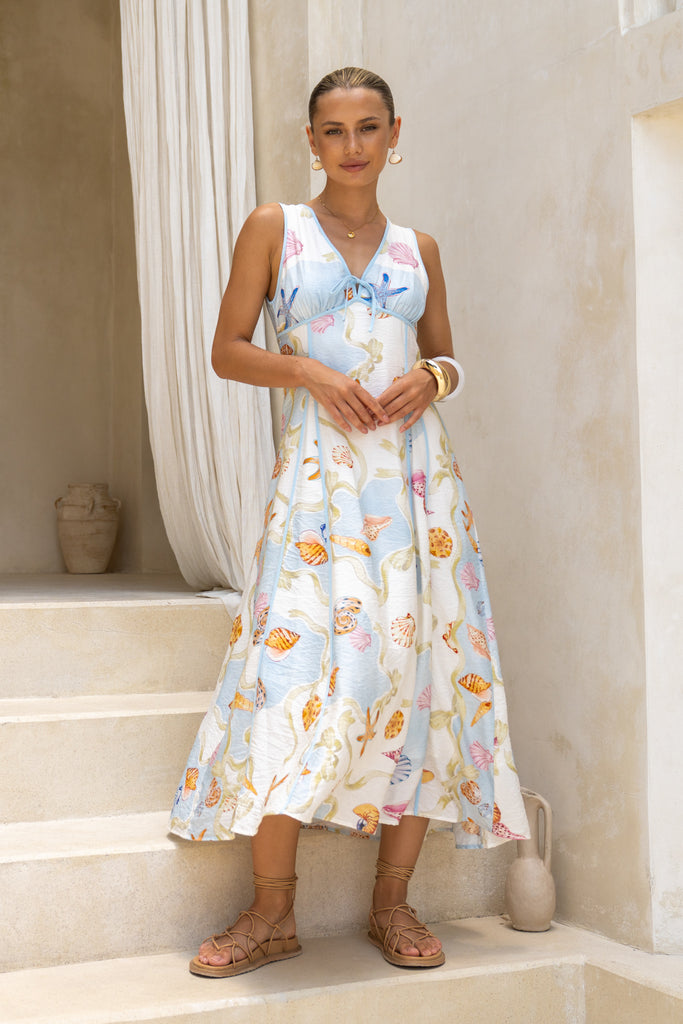 Neri Shells Multicolour Abstract Contrast Summer Resort Maxi Dress