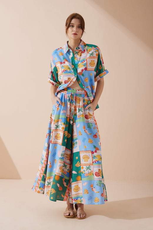 Allegra Multicolour Patchwork Wide Leg Cropped Pants