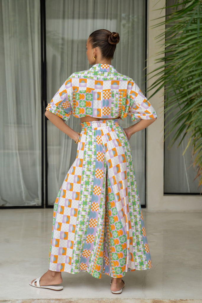 Annelie Multicolour Abstract Tile Wide Leg Cropped Pants