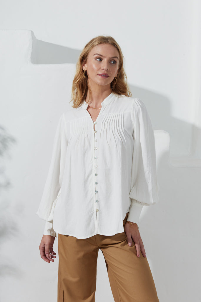 Moira White Balloon Sleeve Blouse