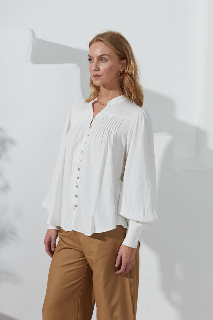 Moira White Balloon Sleeve Blouse