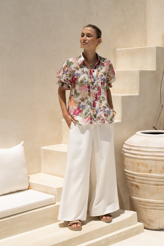 Pink Floral Puff Sleeve Blouse | Romantic Alba Button Down Shirt