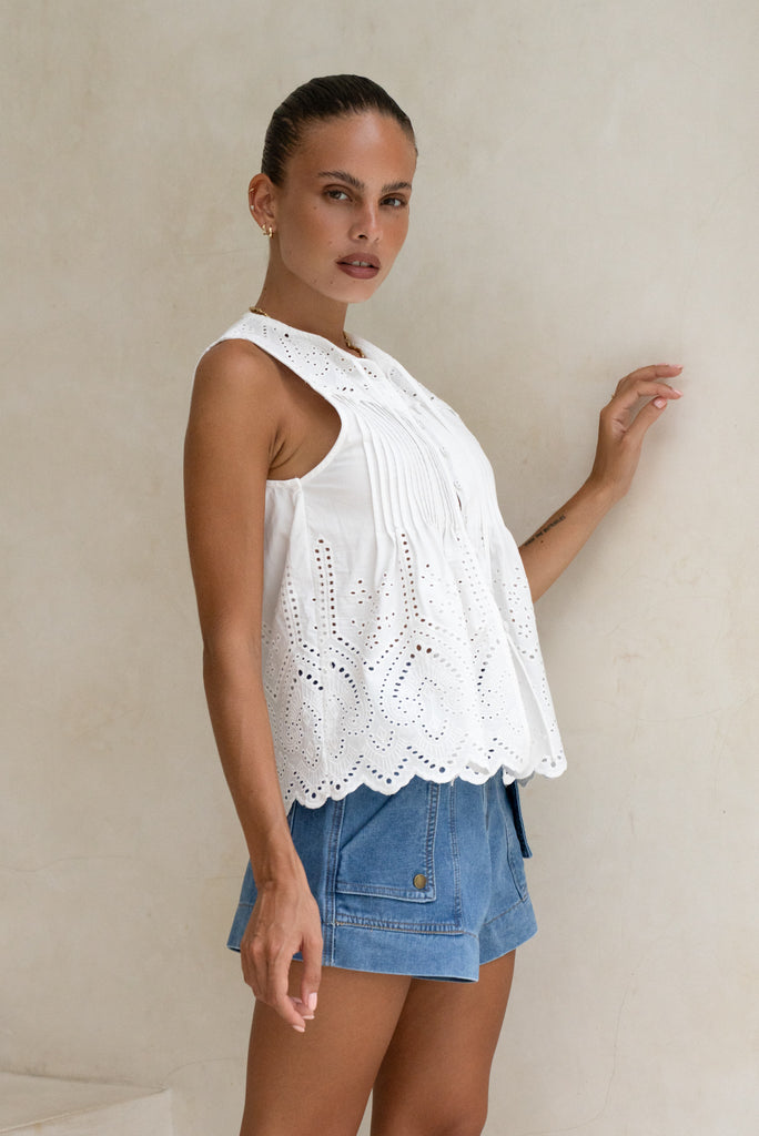 Posey White Eyelet Top