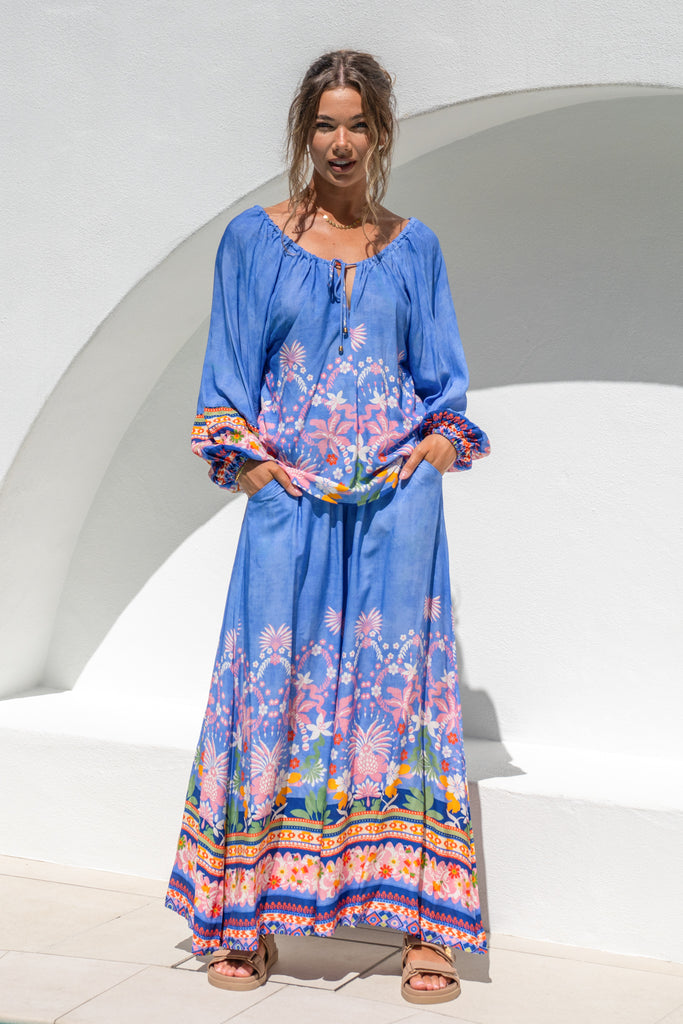 Indira Blue Boho Wide Leg Pants