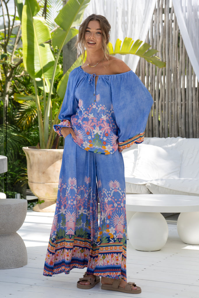 Indira Blue Boho Wide Leg Pants