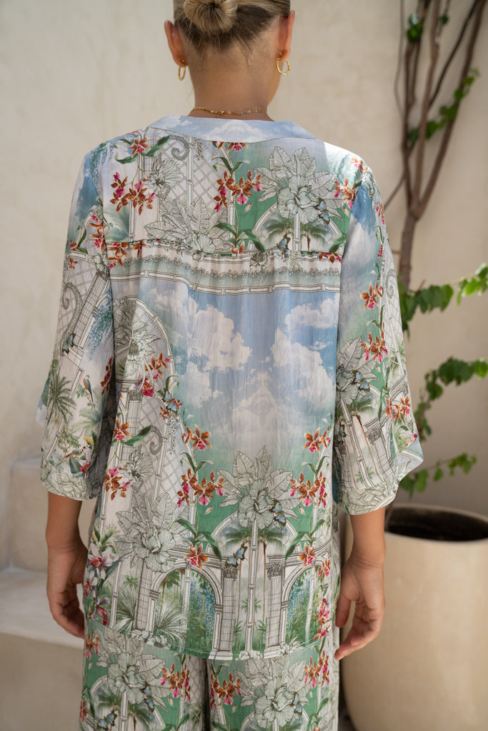 Elysara Green Tropical Shirt | Relaxed Resort Button-Up | Heychic