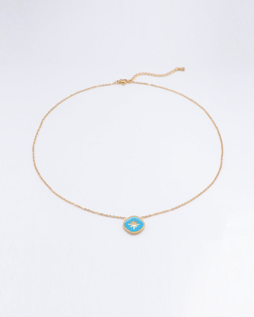Cyan Blue Gold Star Necklace