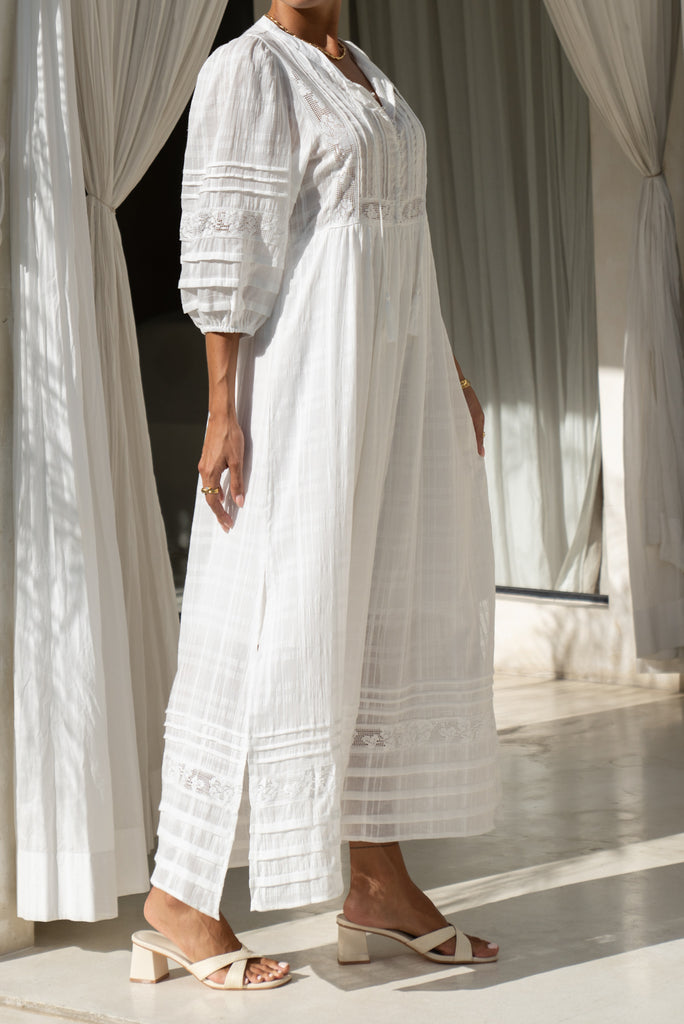 Macie White Lace Detail Maxi Dress | Boho Summer & Occasion Style