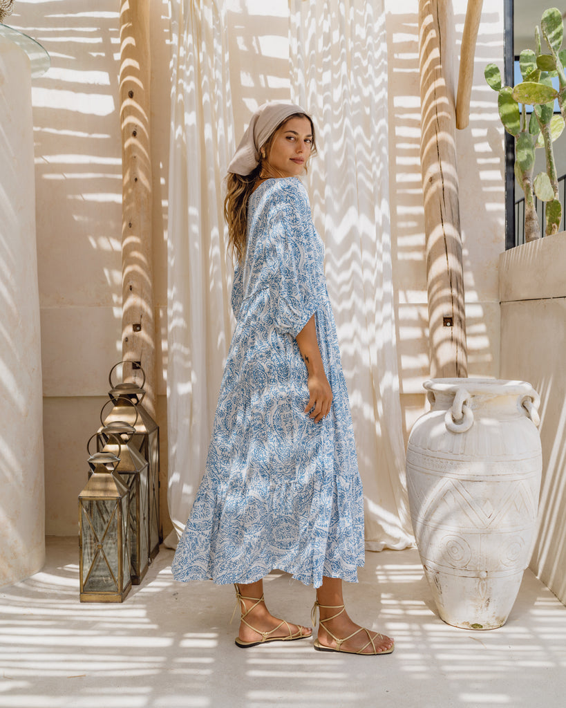 Skyra Blue Boho Midi Dress
