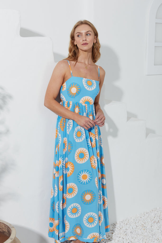 Serin Blue Abstract Sun Maxi Dress