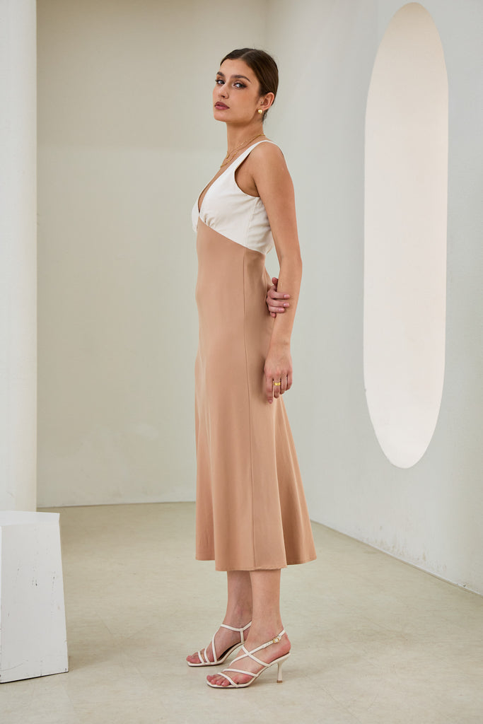 Aeisha Beige Cupro Bias Midi Dress