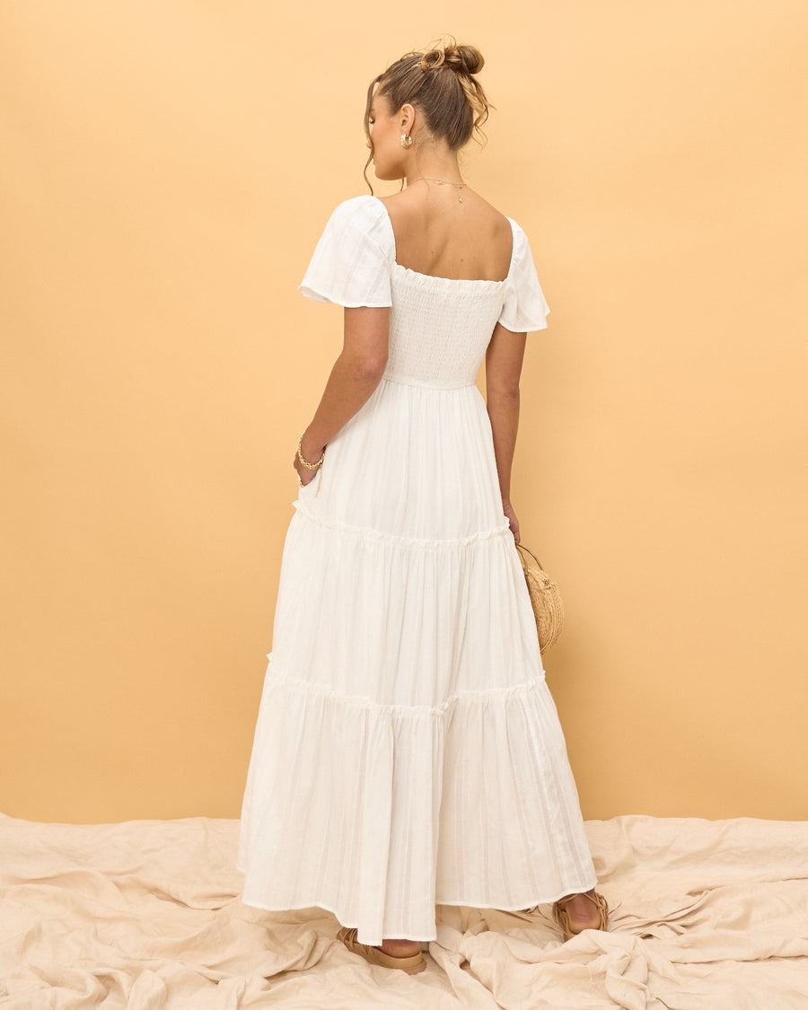Eleyna White Stripe Tiered Maxi Dress – HEYCHIC