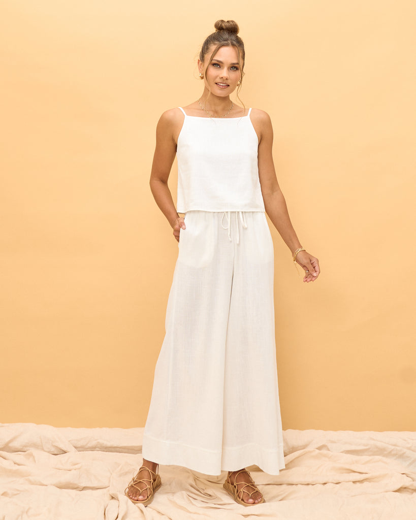Levie White Linen Cami Top